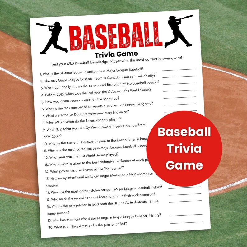 Baseball Trivia Game, Baseball Printable Game, Sports Trivia, Baseball ...