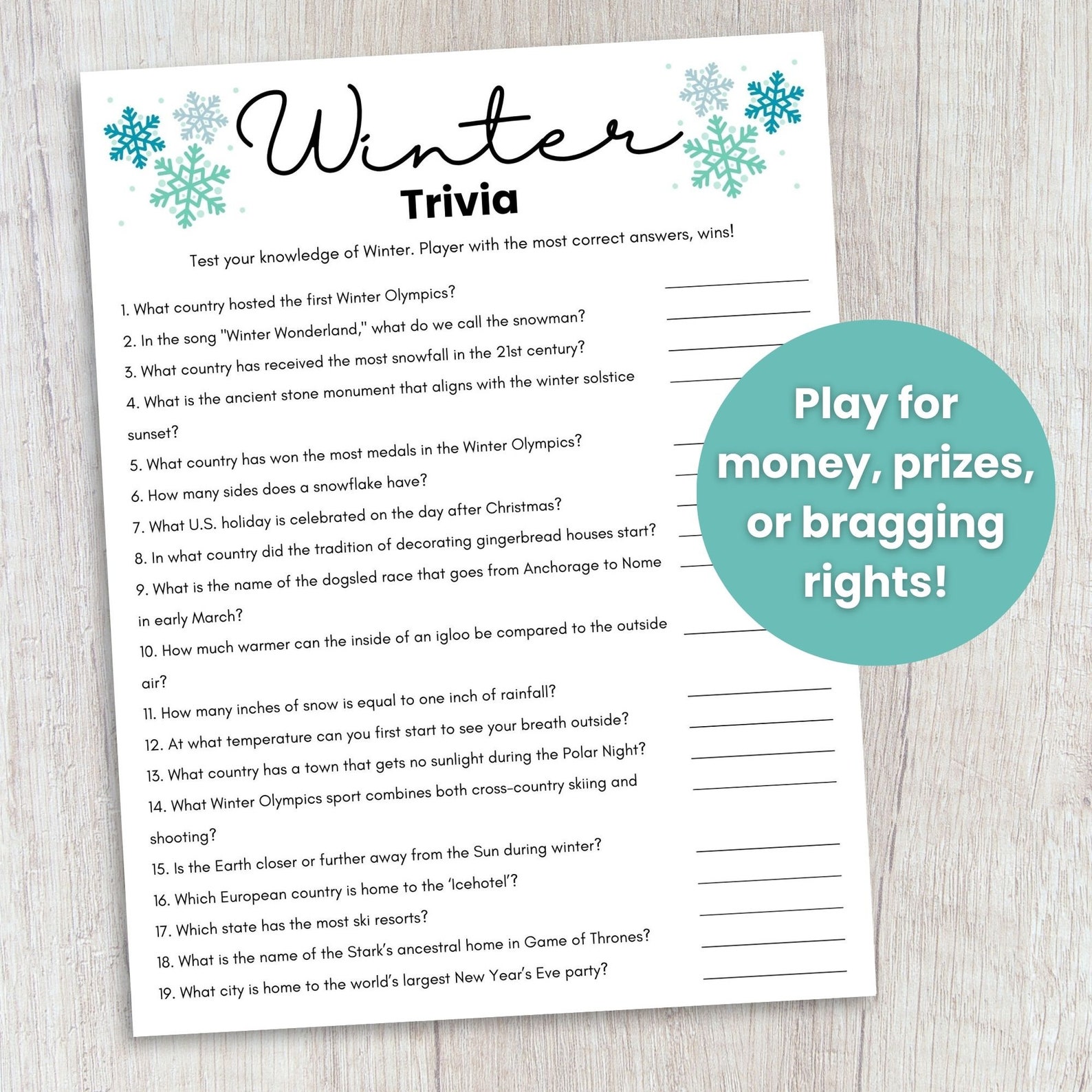 Winter Trivia Game, Holiday Trivia Game, Holiday Party Game, Trivia ...