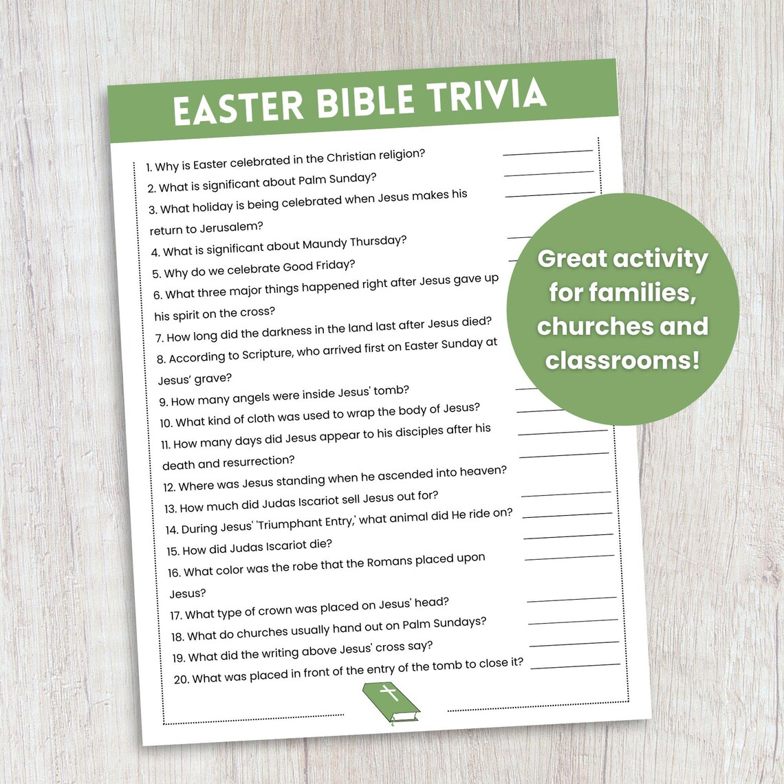 Easter Bible Trivia Game, Holy Week Printable, Easter Sunday School ...