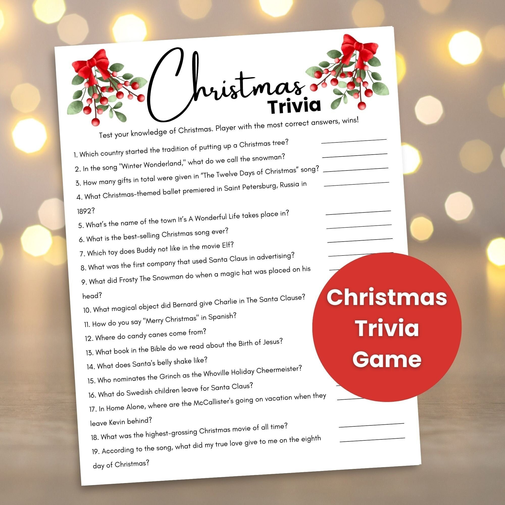 Christmas Trivia Game, Holiday Trivia Game, Winter Trivia Game, Holiday ...