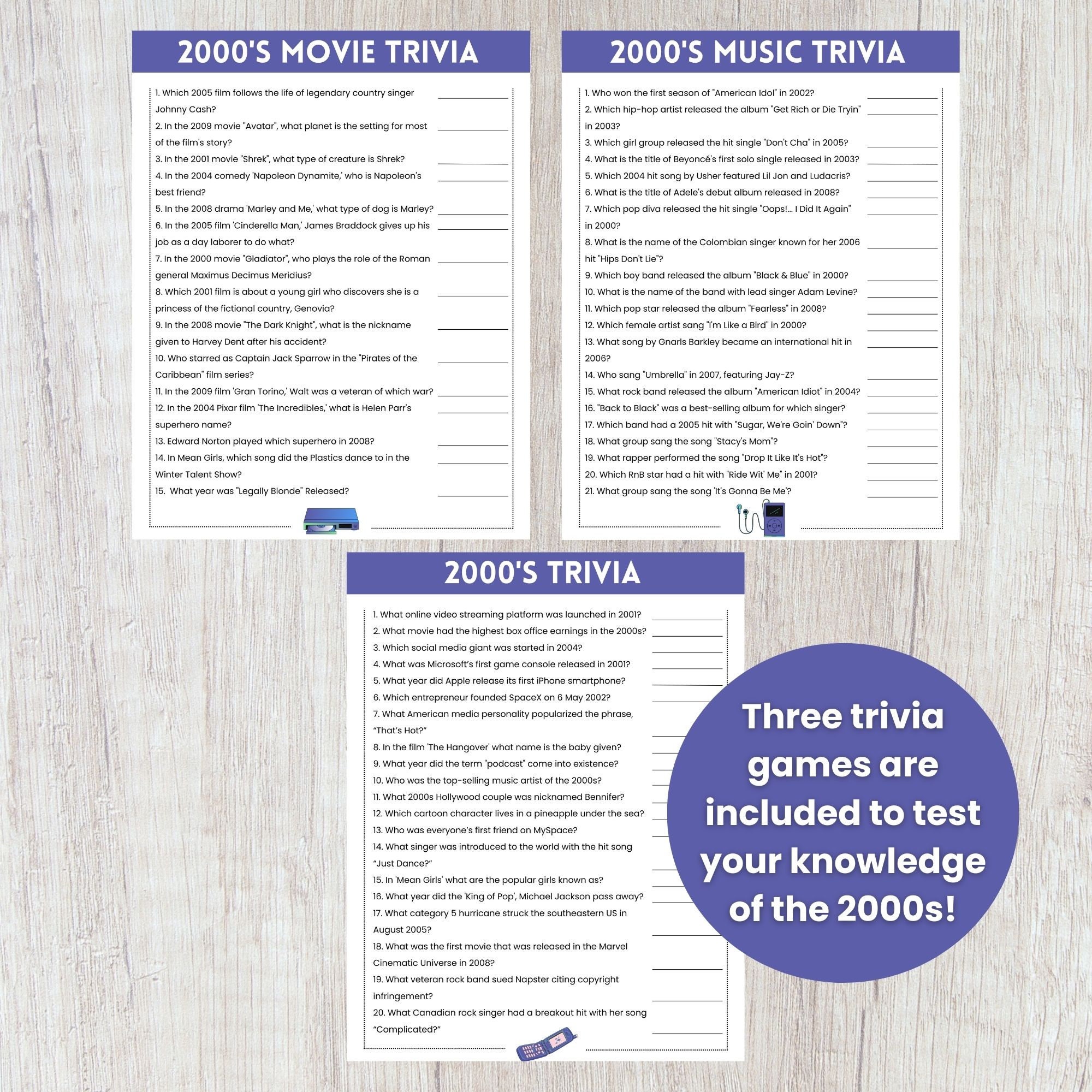 2000s Trivia Game Bundle, 2000s Music Trivia, 2000s Movie Trivia, 2000s ...