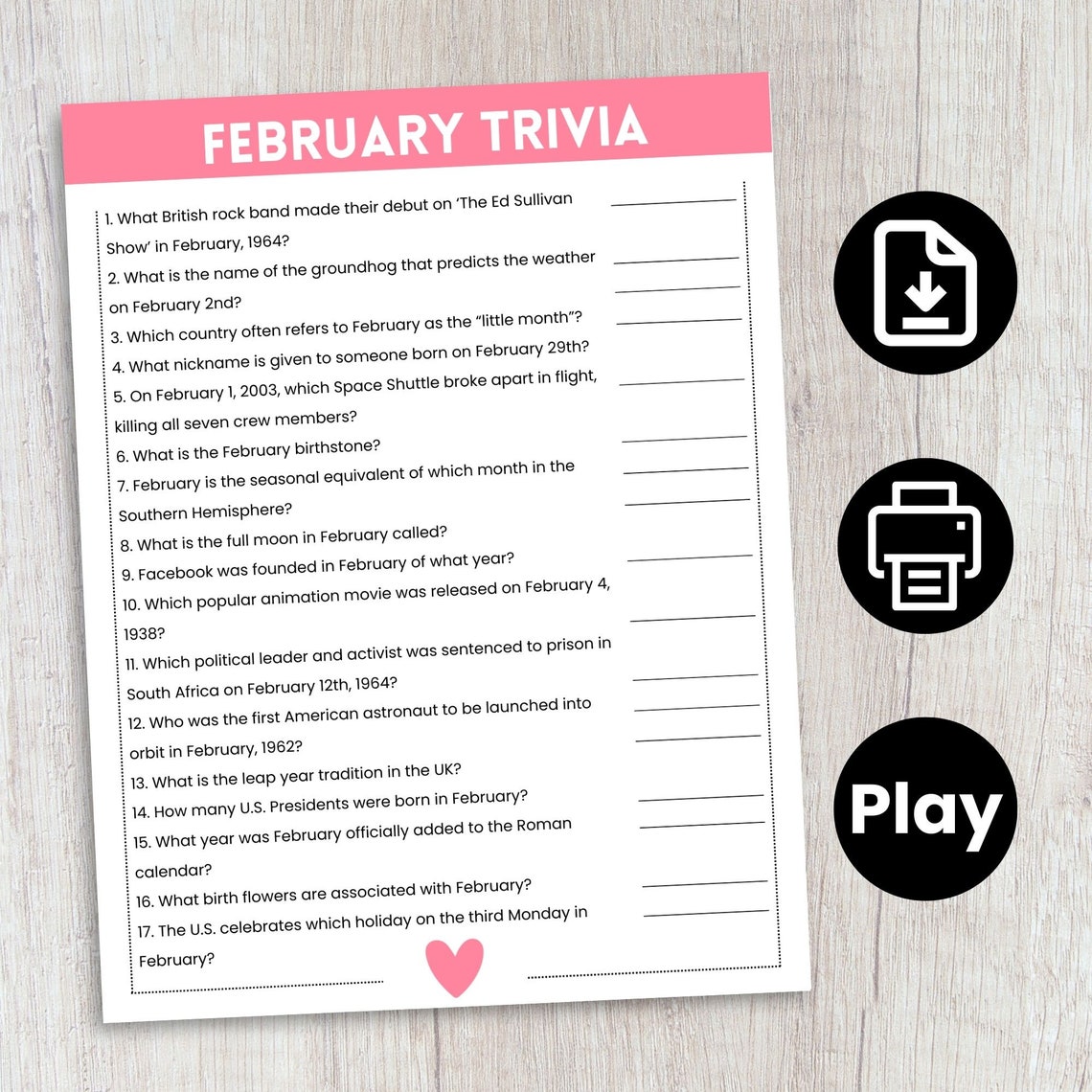 February Trivia Game, Holiday Trivia Game, Trivia Questions, Trivia ...