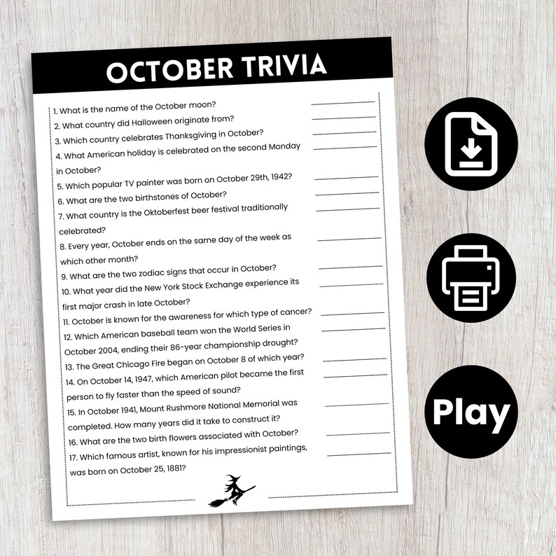 October Trivia Game, Halloween Trivia, Fall Trivia, Trivia Night ...