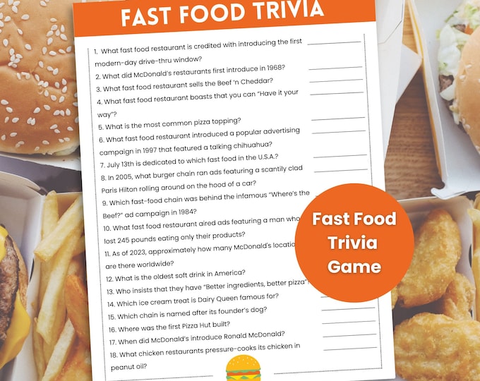 Fast Food Trivia, Trivia Game for Kids and Adults, Trivia Night, Family ...