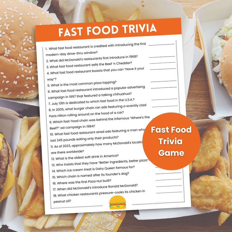 Fast Food Trivia, Trivia Game for Kids and Adults, Trivia Night, Family ...