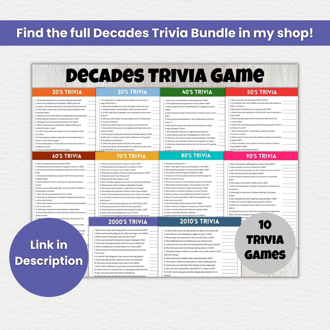 2000s Trivia Game, 2000s Theme Party Game, Decades Trivia, Trivia Game ...