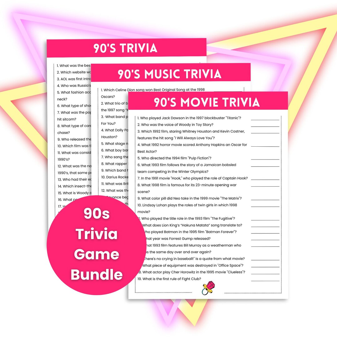 90s Trivia Game Bundle, 90s Music Trivia, 90s Movie Trivia, 90s Party ...