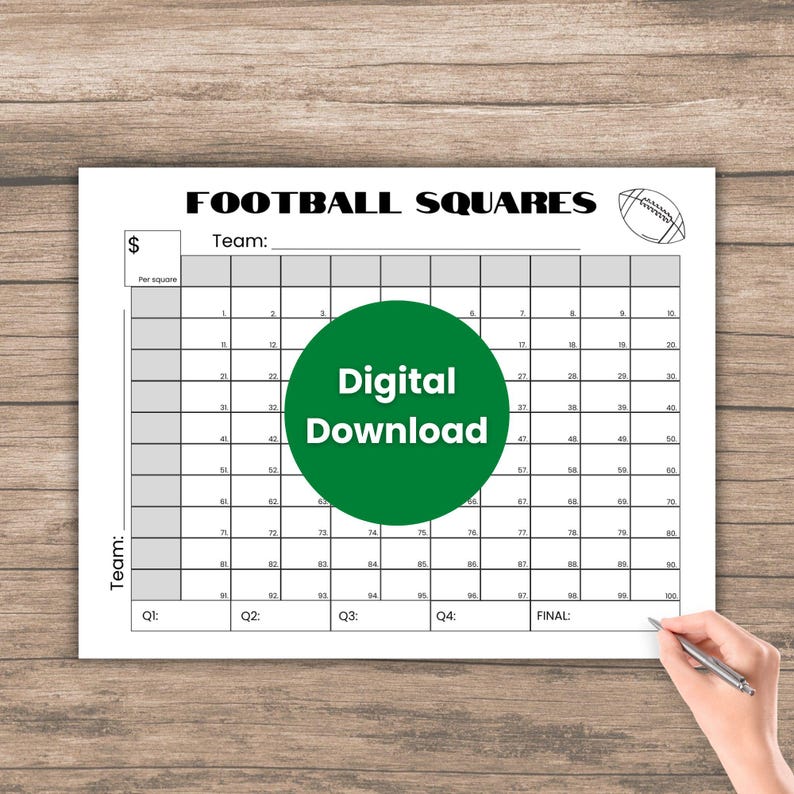 Football Squares Game Printable, Football Fundraiser, Football Betting ...
