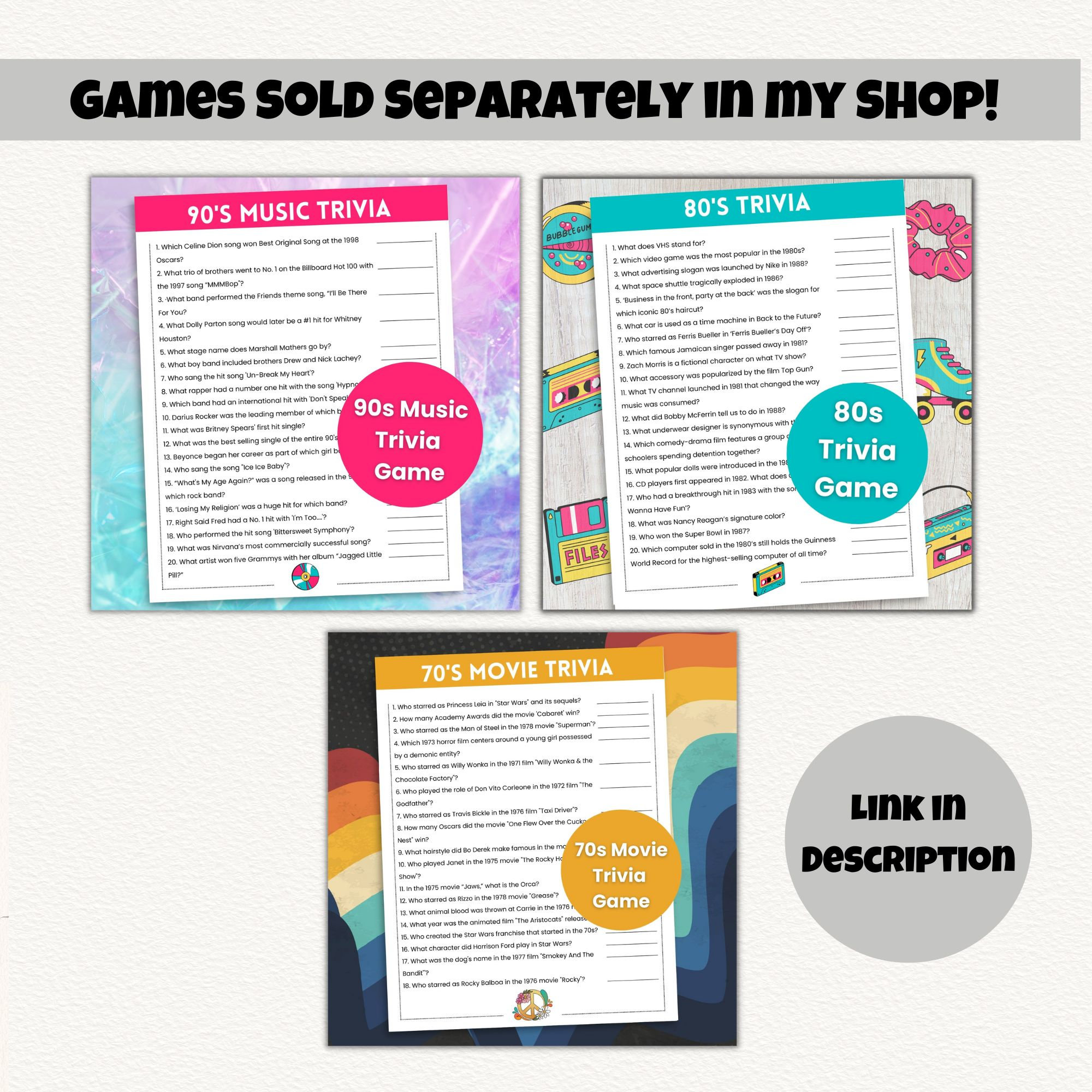 Decades Trivia Mega Bundle, Decades Trivia, Music Trivia, Movie Trivia ...