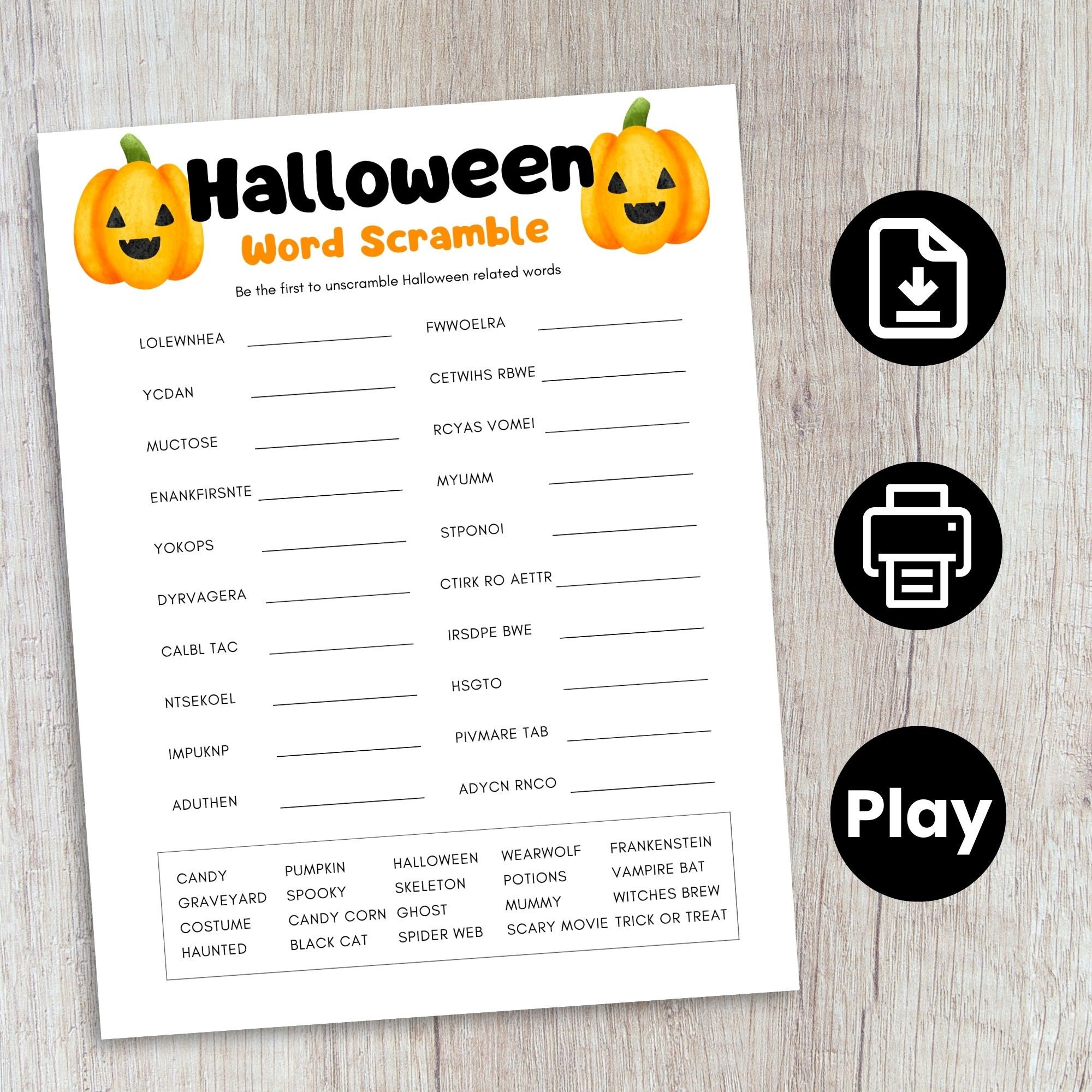 Halloween Word Scramble Game, Halloween Party Game Printable, Halloween ...