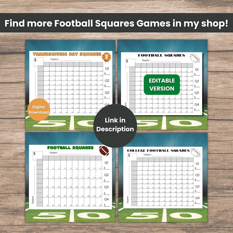 Football Squares Game Printable, Football Fundraiser, Football Betting ...
