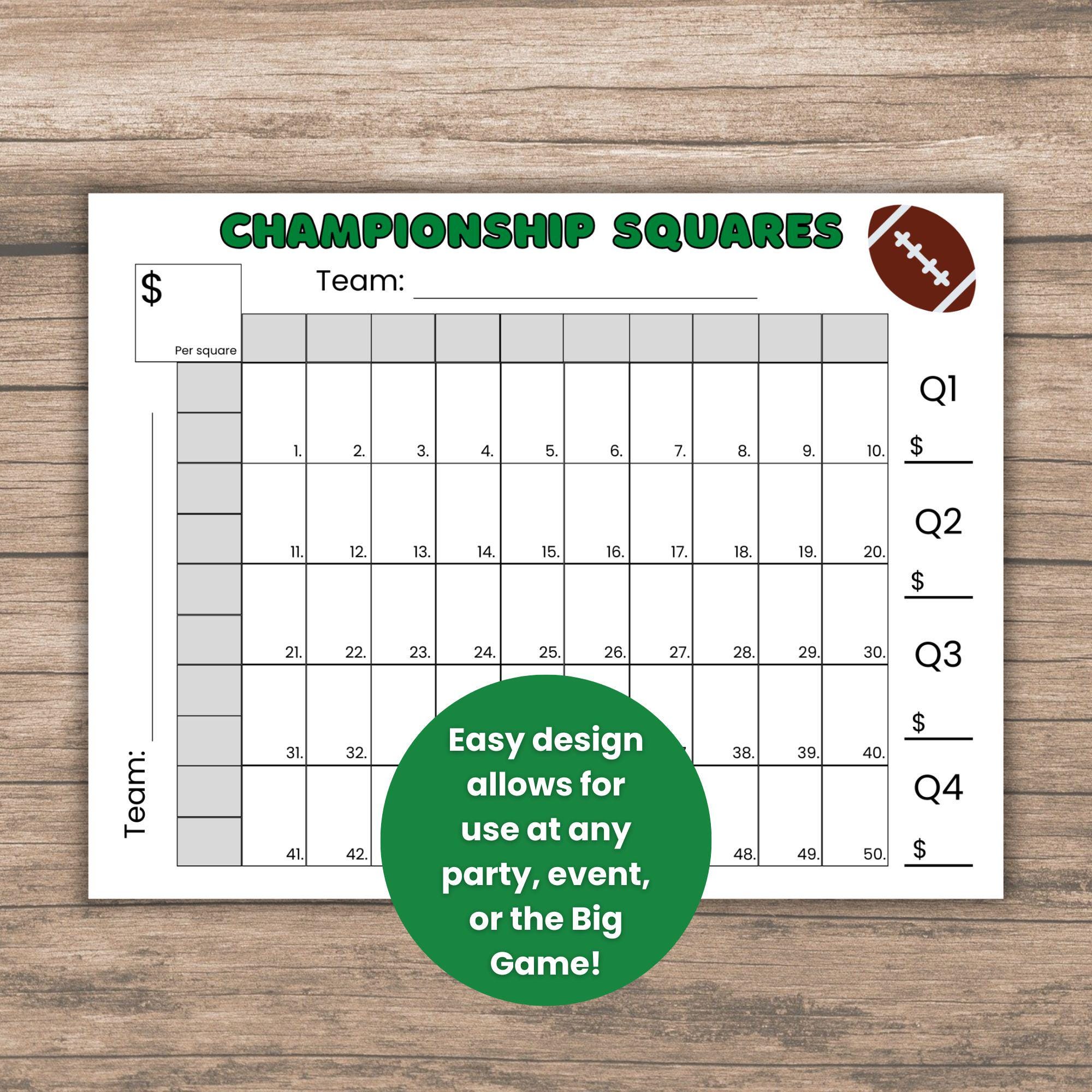 Championship 50 Squares Game, Football Squares Game Printable With ...