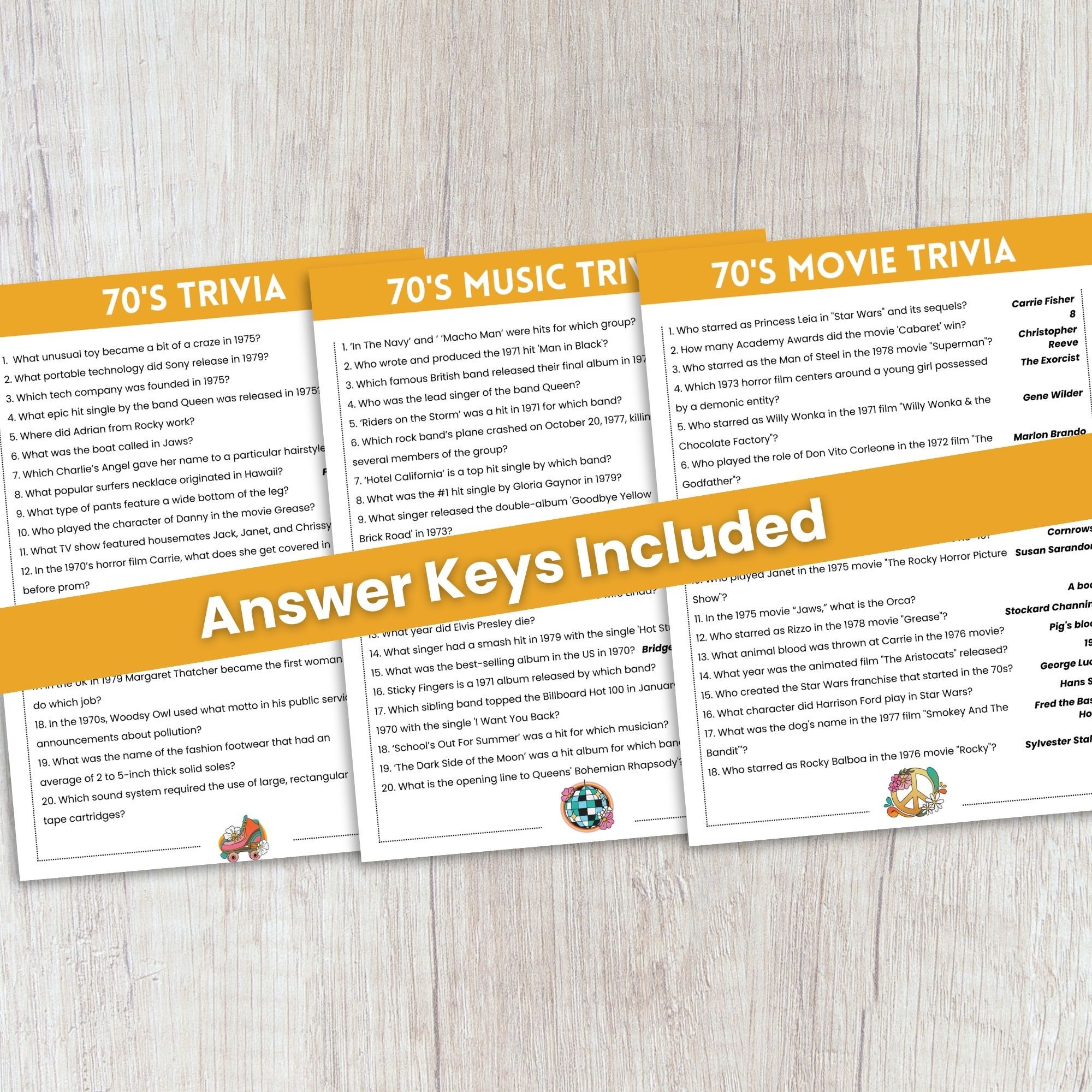 70s Trivia Game Bundle, 70s Music Trivia, 70s Movie Trivia, 70s Party ...