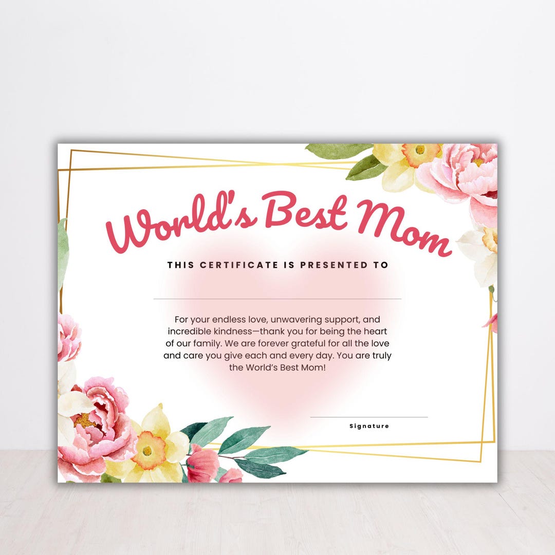 World's Best Mom Certificate, Mom Certificate, Meaningful Mom Gift ...