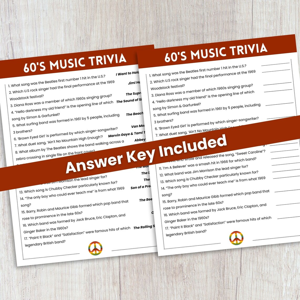 60s Music Trivia Game, 60s Theme Party Game, 60s Trivia, Trivia Game ...