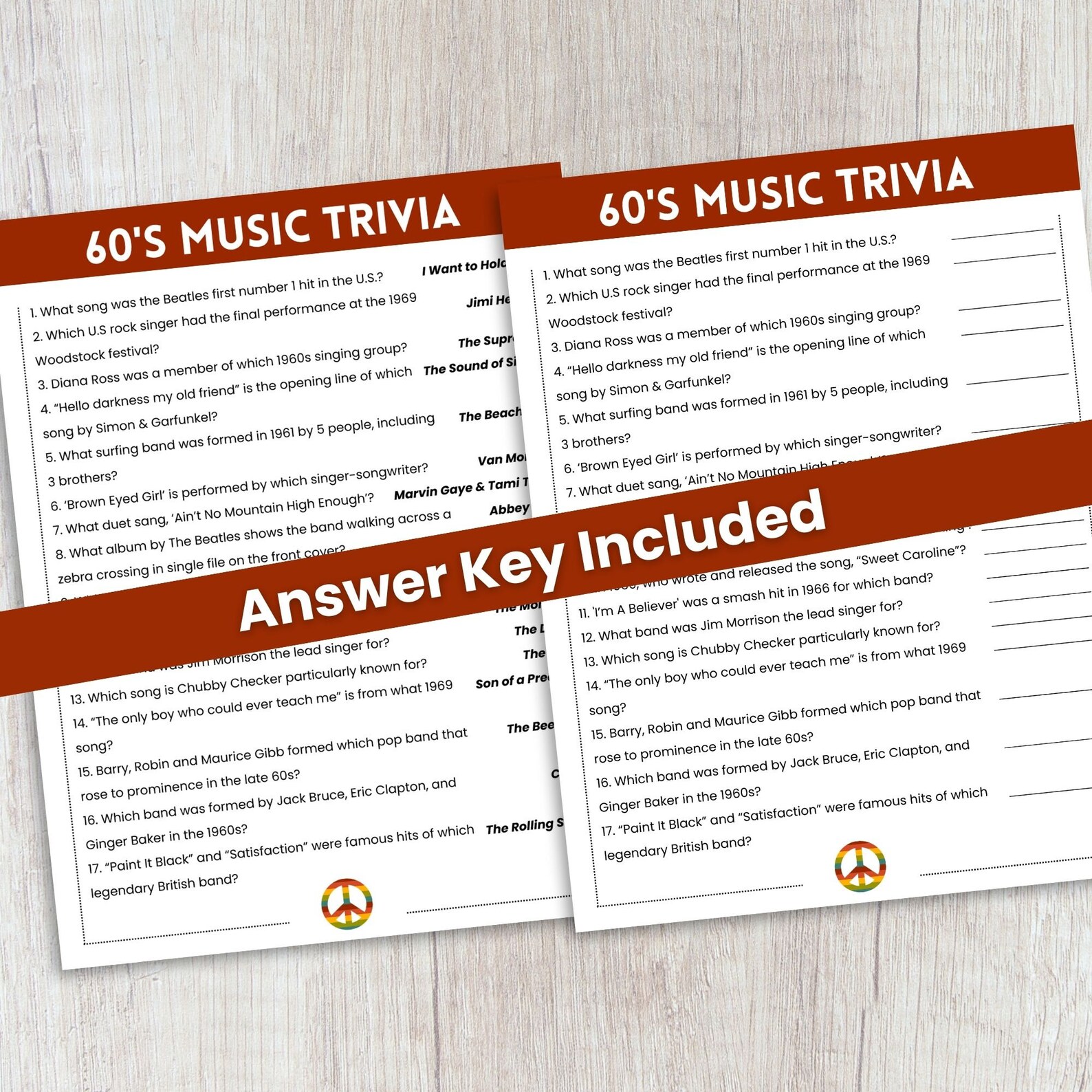 60s Music Trivia Game, 60s Theme Party Game, 60s Trivia, Decades Trivia ...