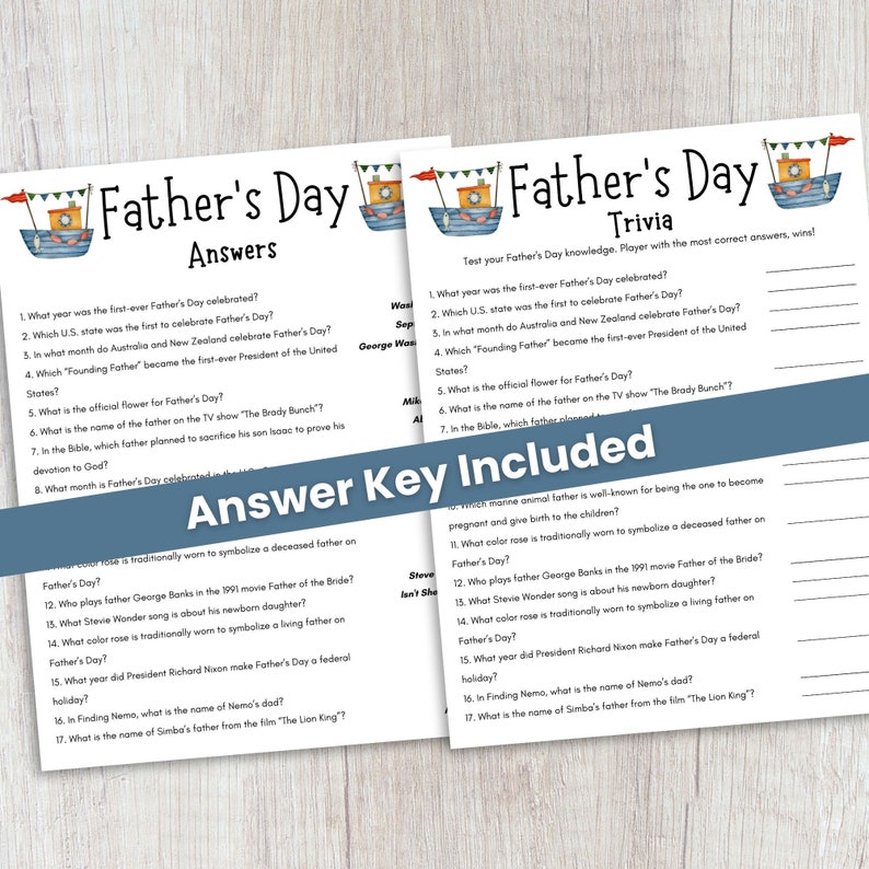 Fathers Day Trivia Game, Fathers Day Games, Seasonal Printable Game ...