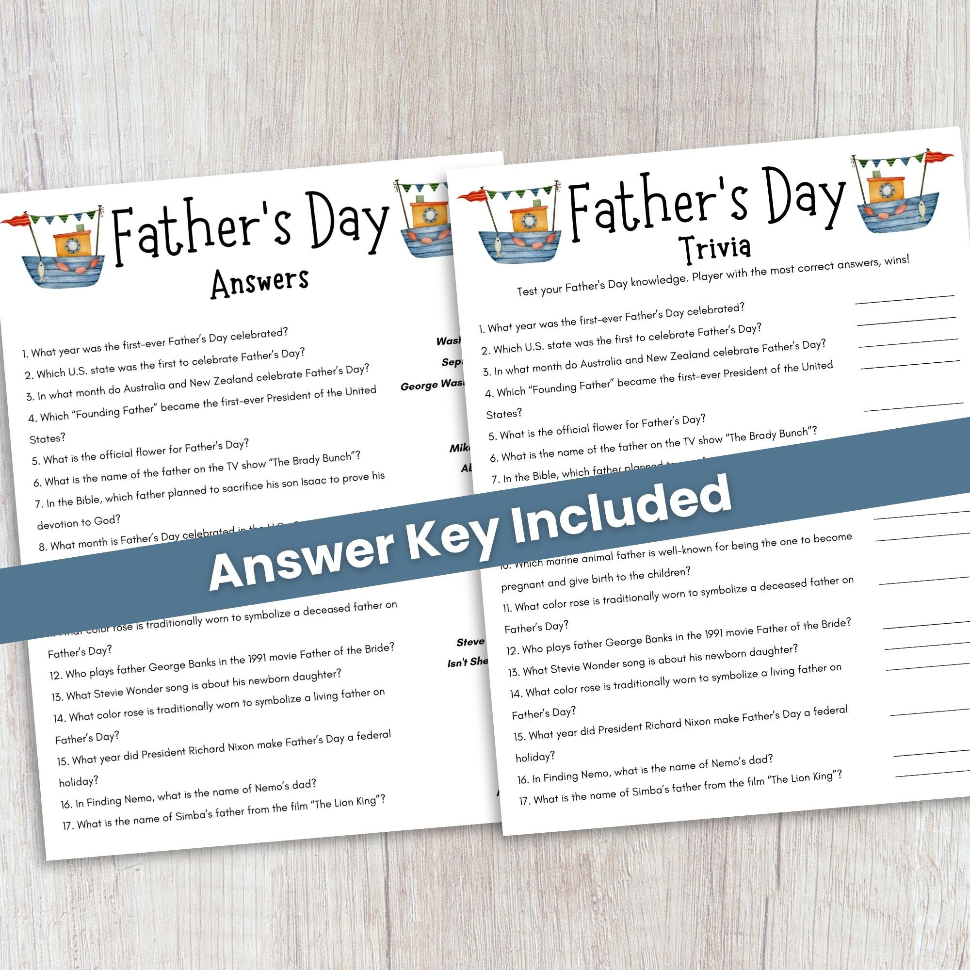 Fathers Day Trivia Game, Fathers Day Games, Seasonal Printable Game ...