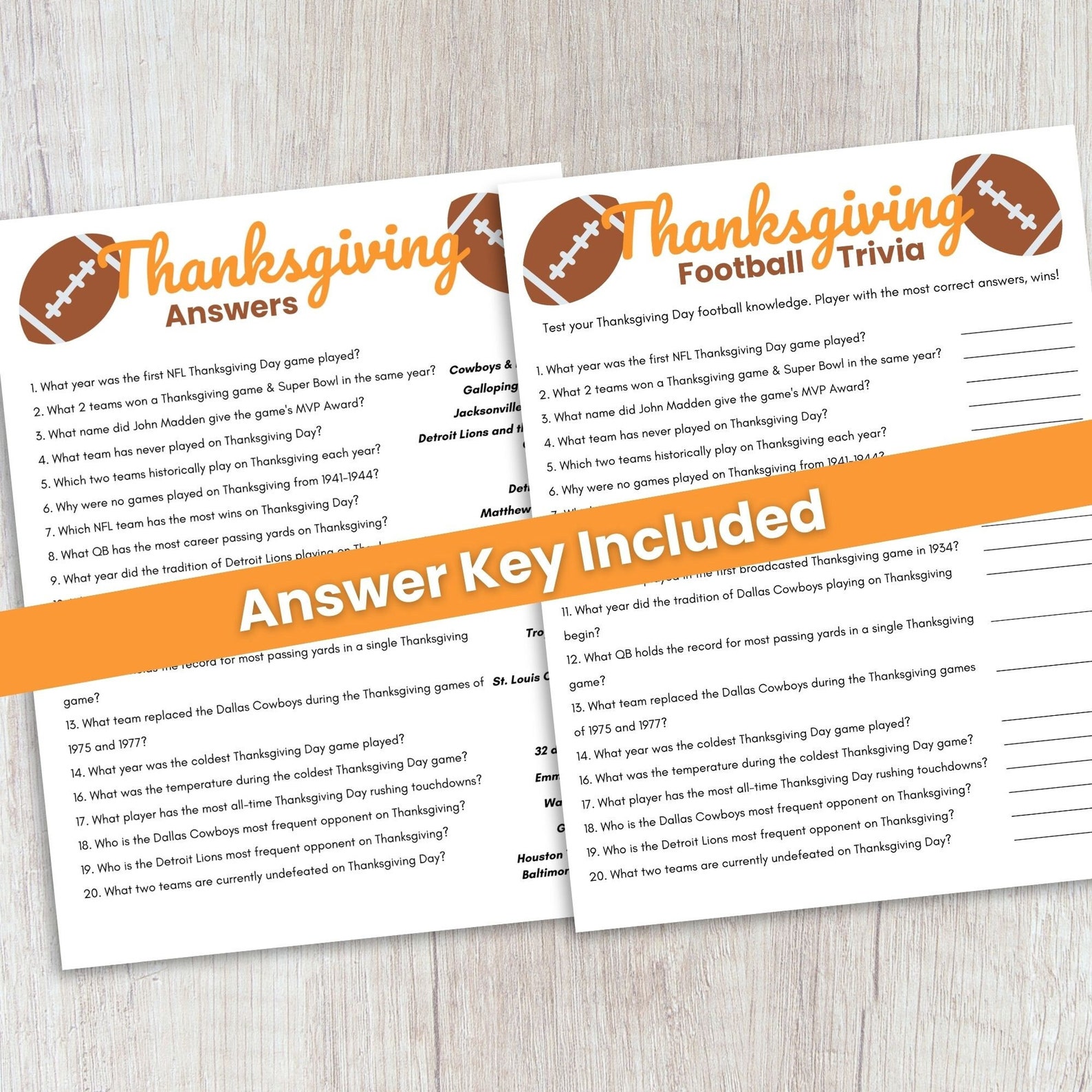Thanksgiving Football Trivia Game, Football Trivia, Trivia Game, Adult ...
