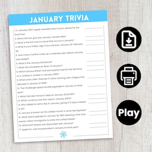 January Trivia Game, Holiday Trivia Game, January Games, Trivia ...
