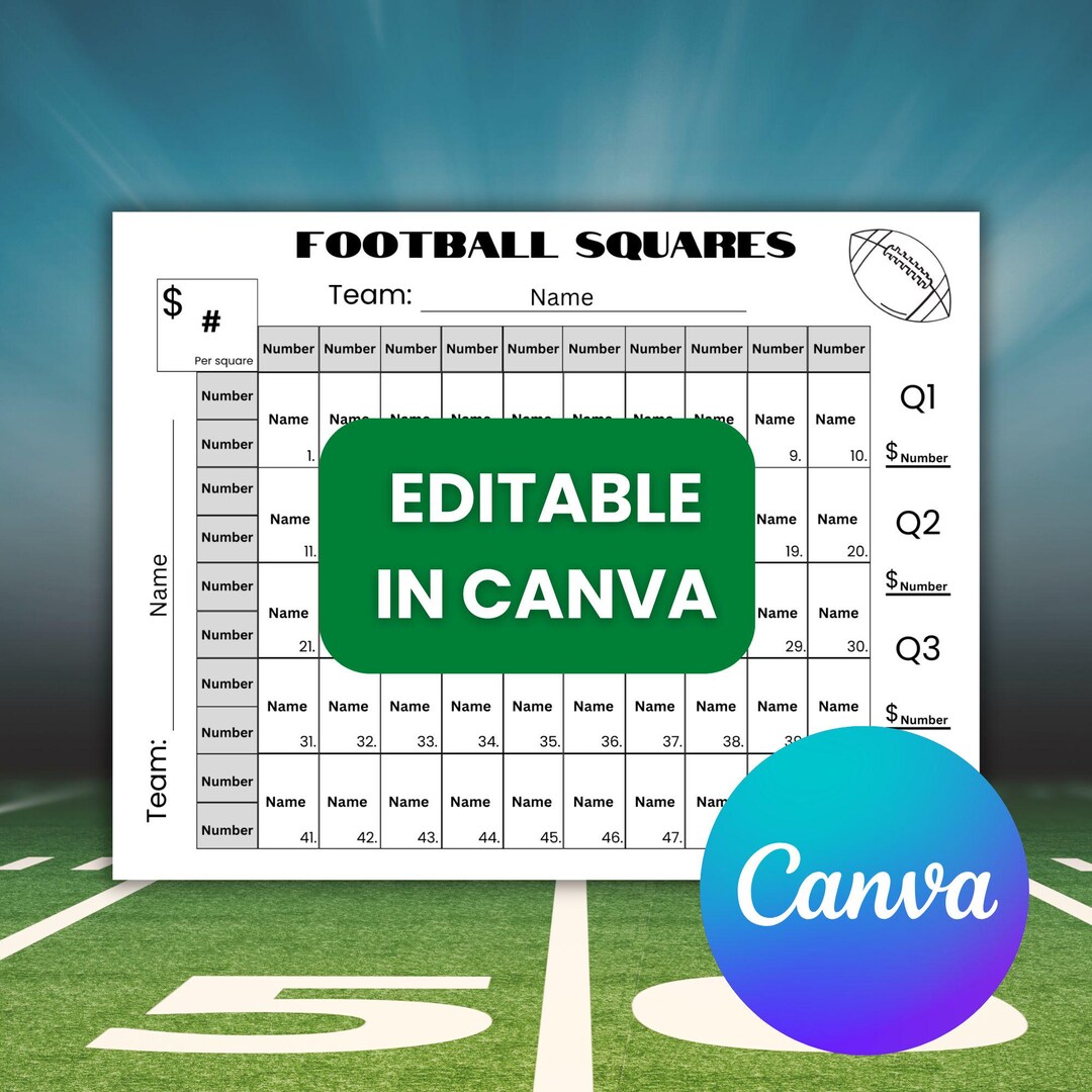 Canva Editable 50 Football Squares Game Template, Football Fundraiser ...