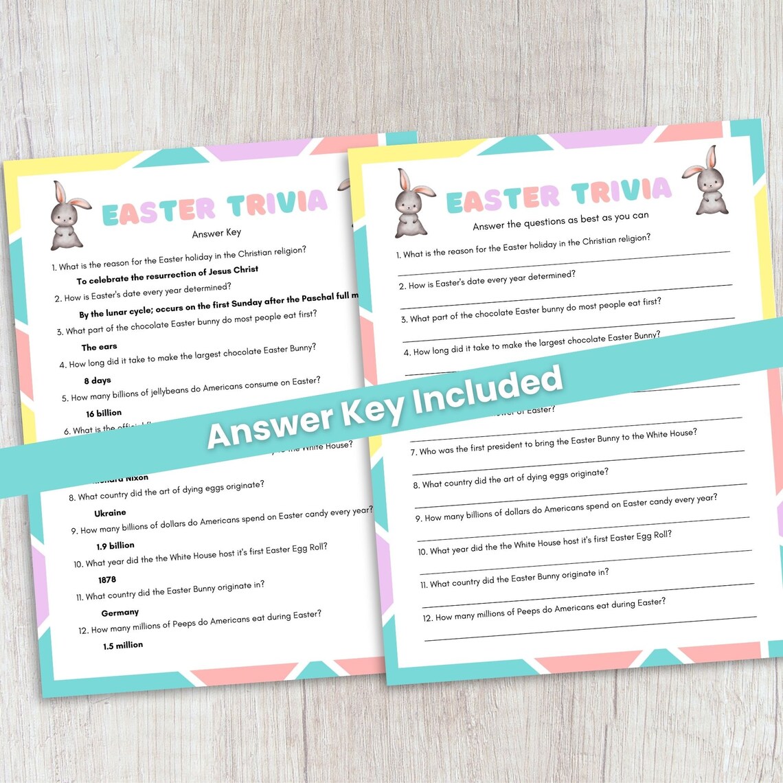 Easter Trivia Game, Easter Activity for Kids and Adults, Printable ...