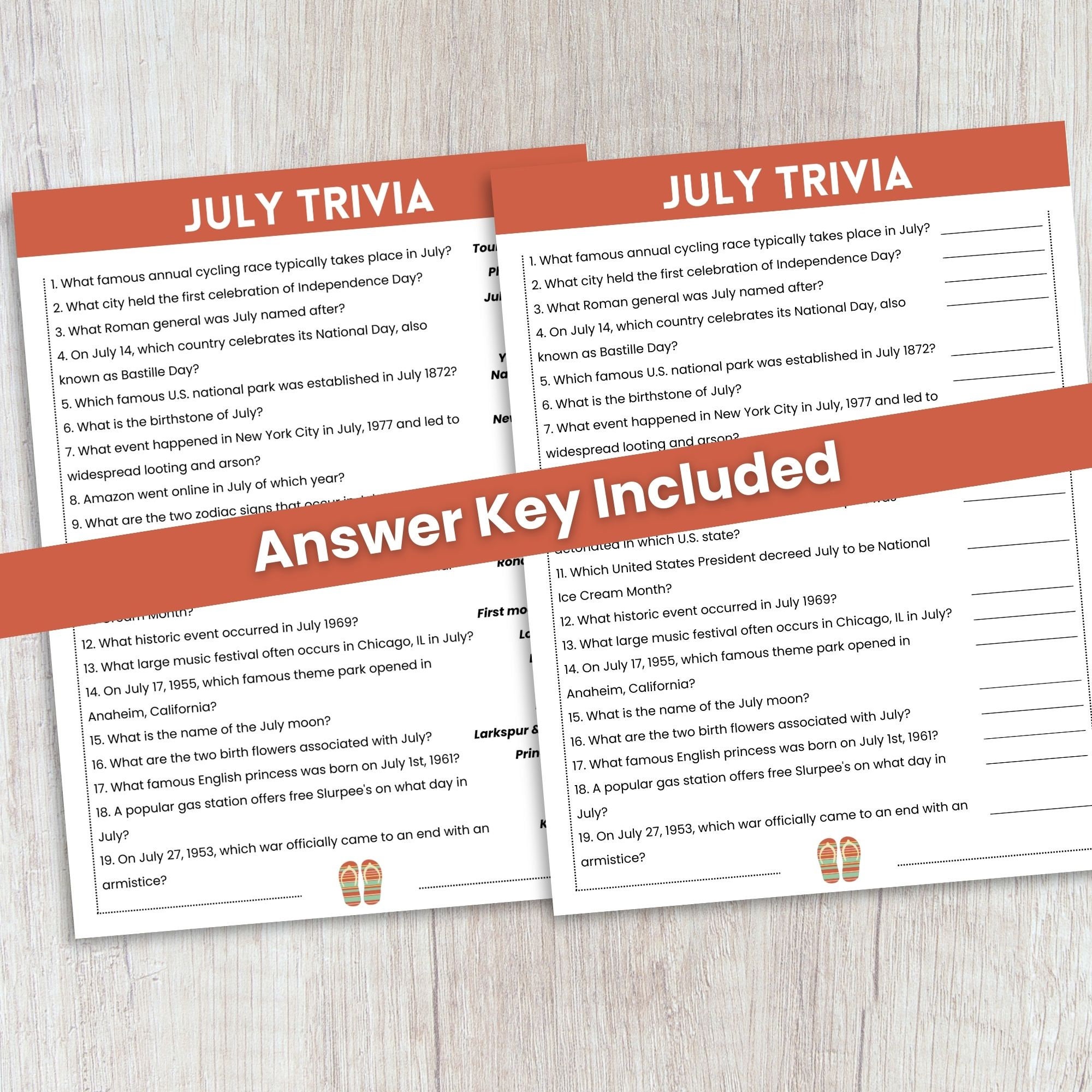 July Trivia Game, Summer Trivia, Trivia Night, Trivia Game for Kids and ...