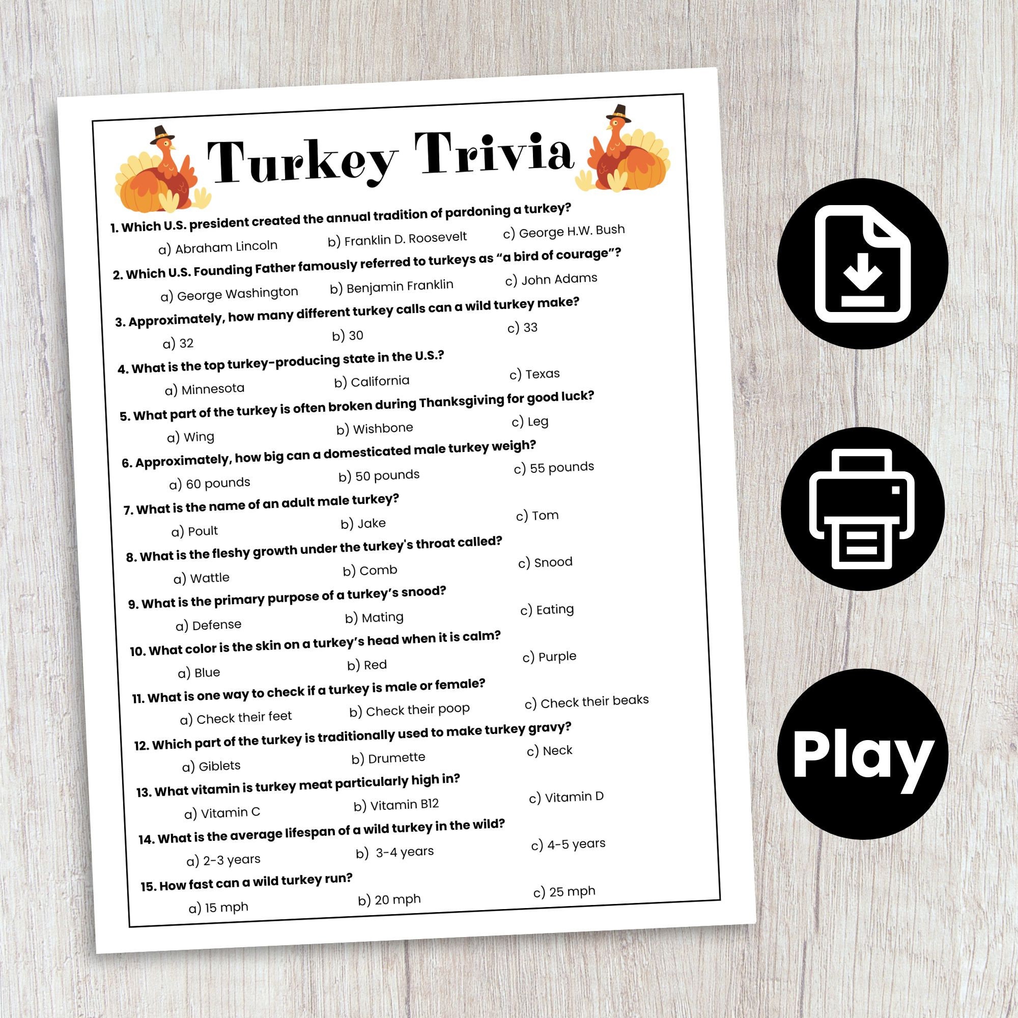 Turkey Trivia Game, Turkey Printable, Turkey Game, Thanksgiving Trivia ...