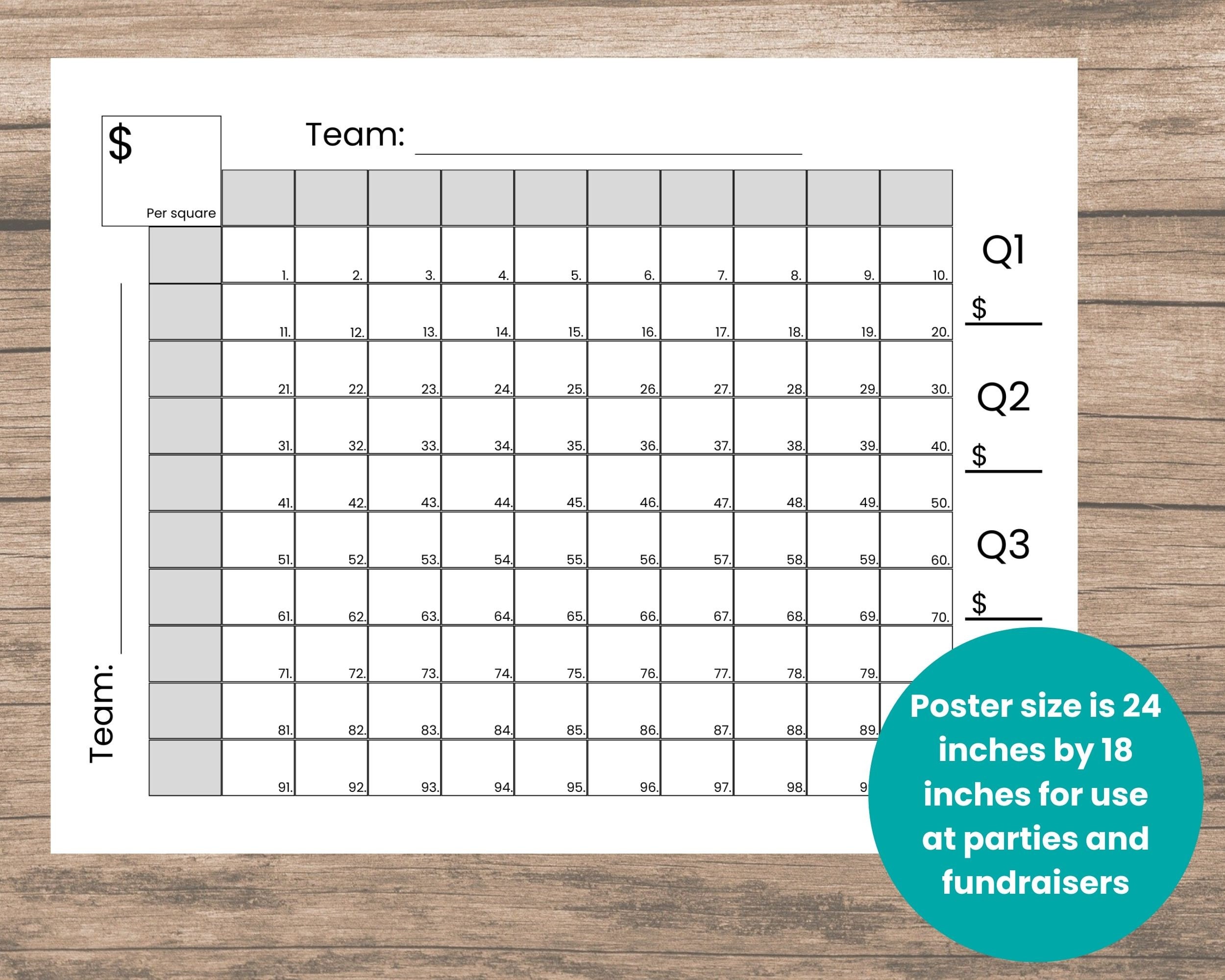 100 Squares Game Printable Poster Size 24x18 Inches Good for - Etsy ...