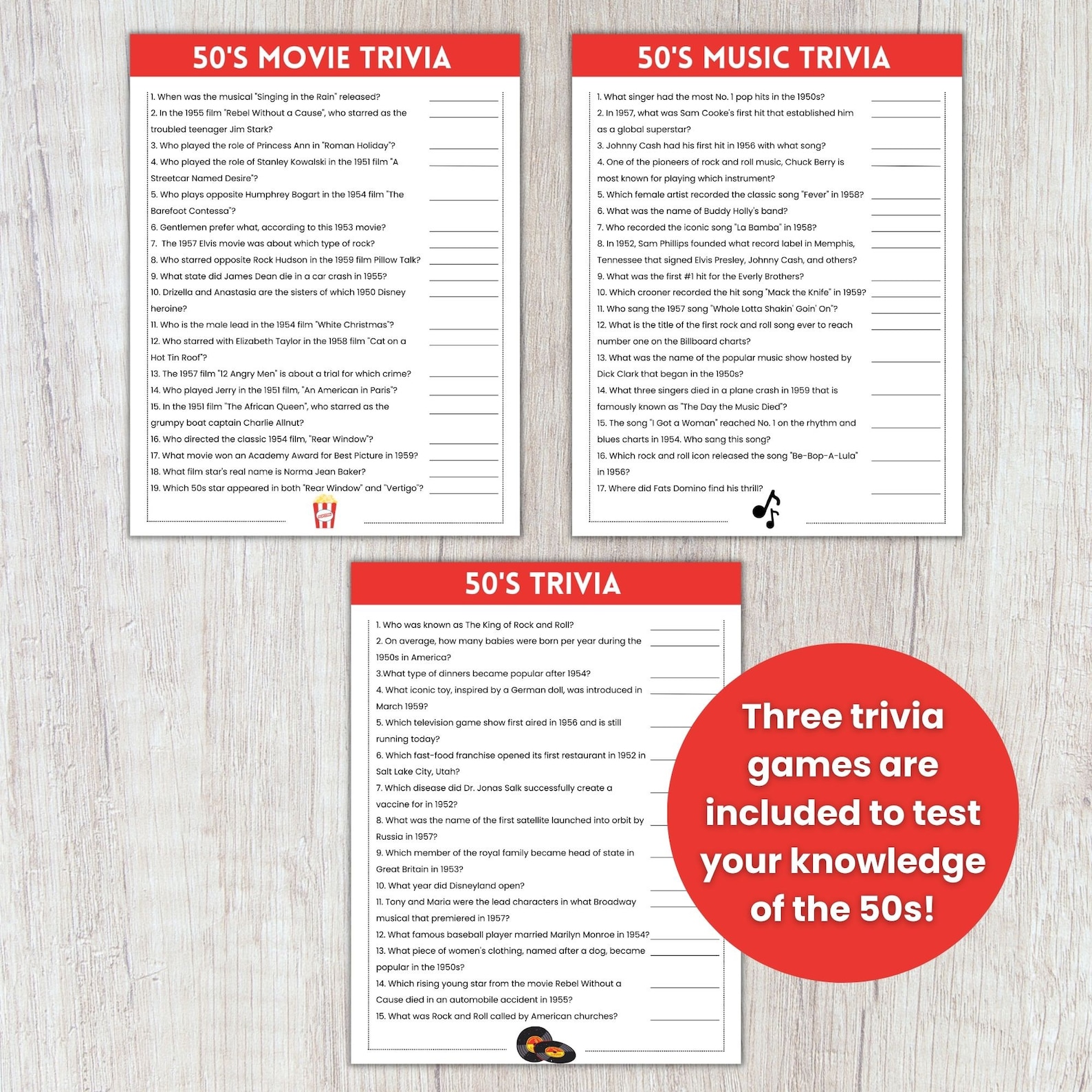 50s Trivia Game Bundle, 50s Music Trivia, 50s Movie Trivia, 50s Party ...