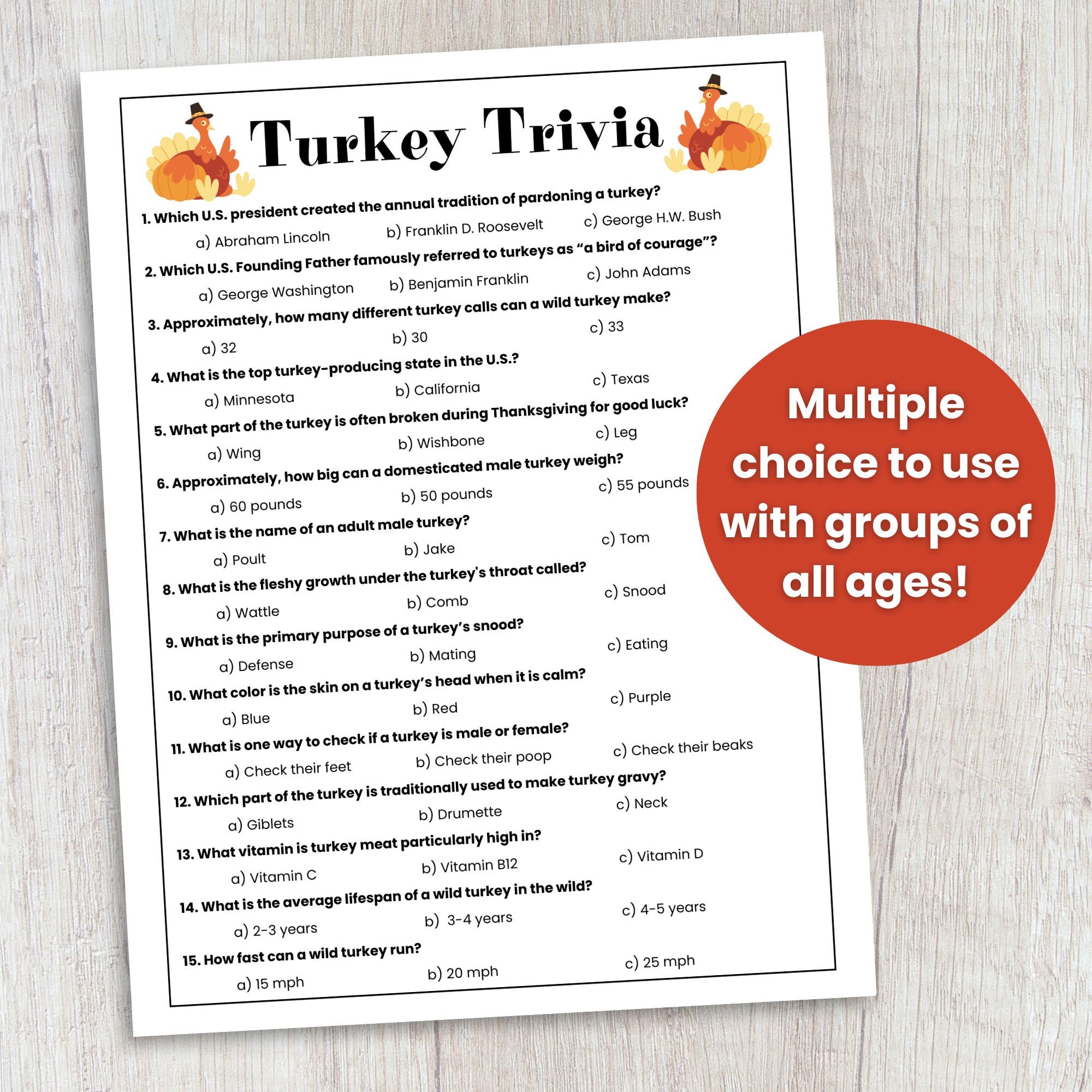 Turkey Trivia Game, Turkey Printable, Turkey Game, Thanksgiving Trivia ...