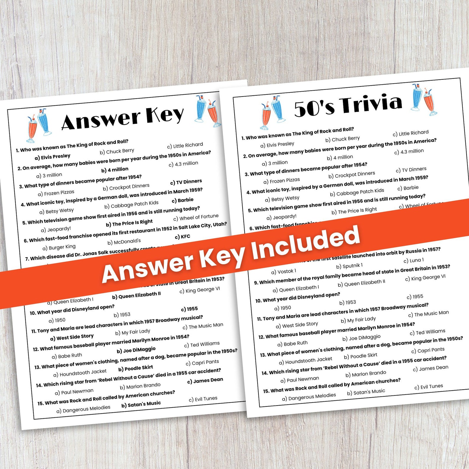 50s Trivia Game, 50s Theme Party Game, Decades Trivia, Team Building ...