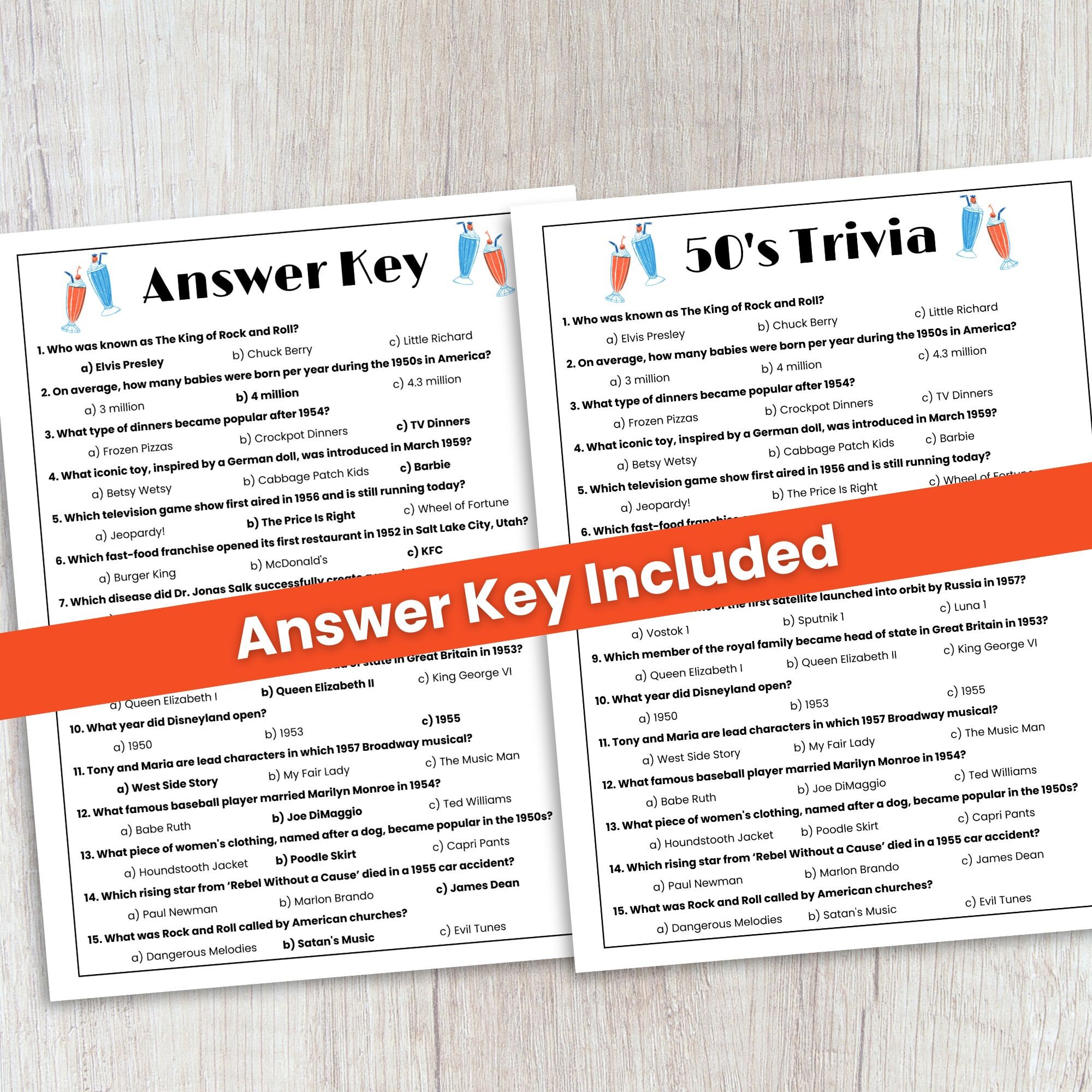 50s Trivia Game, 50s Theme Party Game, Decades Trivia, Team Building ...