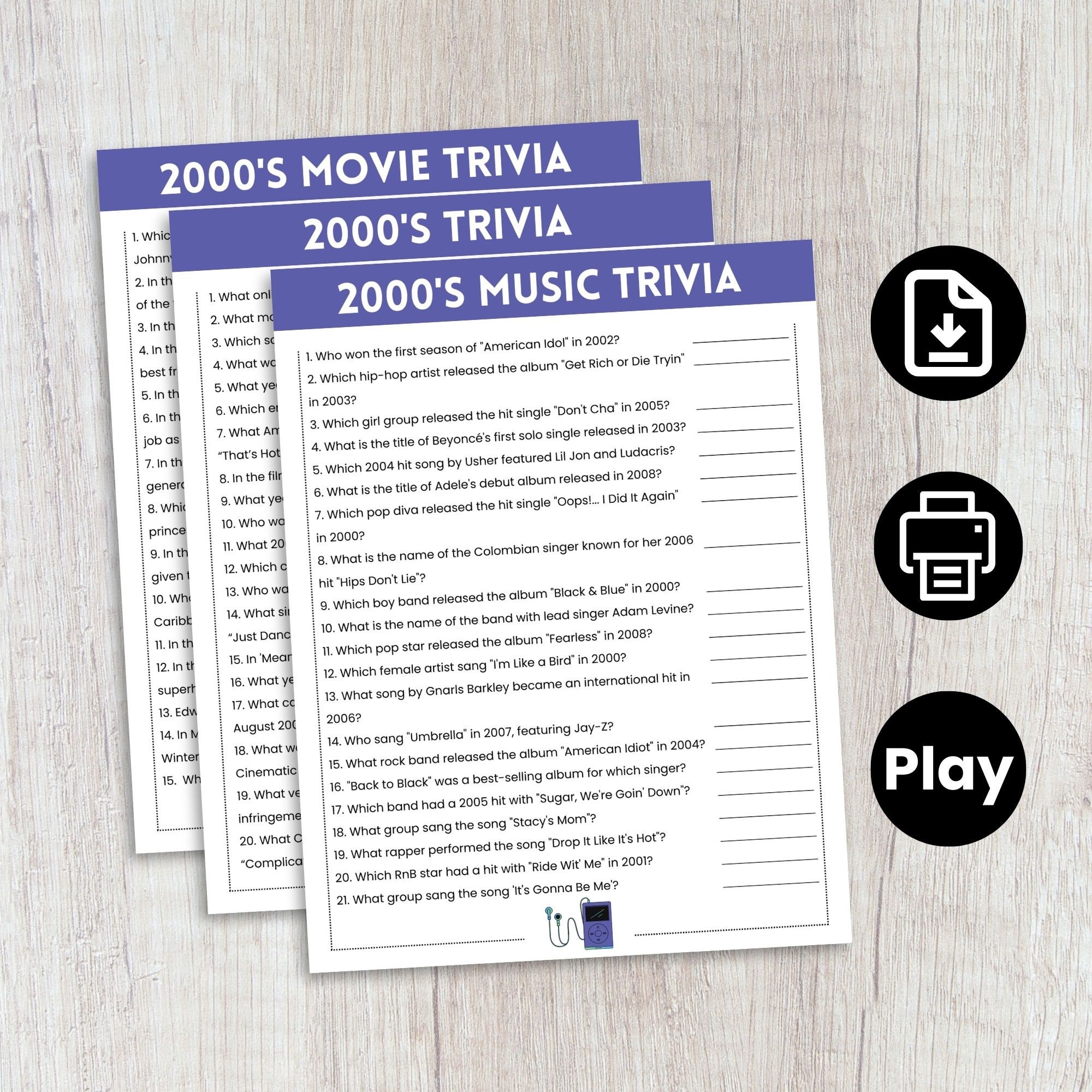 2000s Trivia Game Bundle, 2000s Music Trivia, 2000s Movie Trivia, 2000s ...