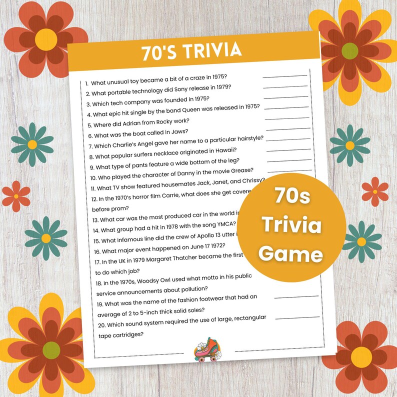 70s Trivia Game, 70s Theme Party Game, Decades Trivia, Class Reunion Game, Birthday Trivia ...