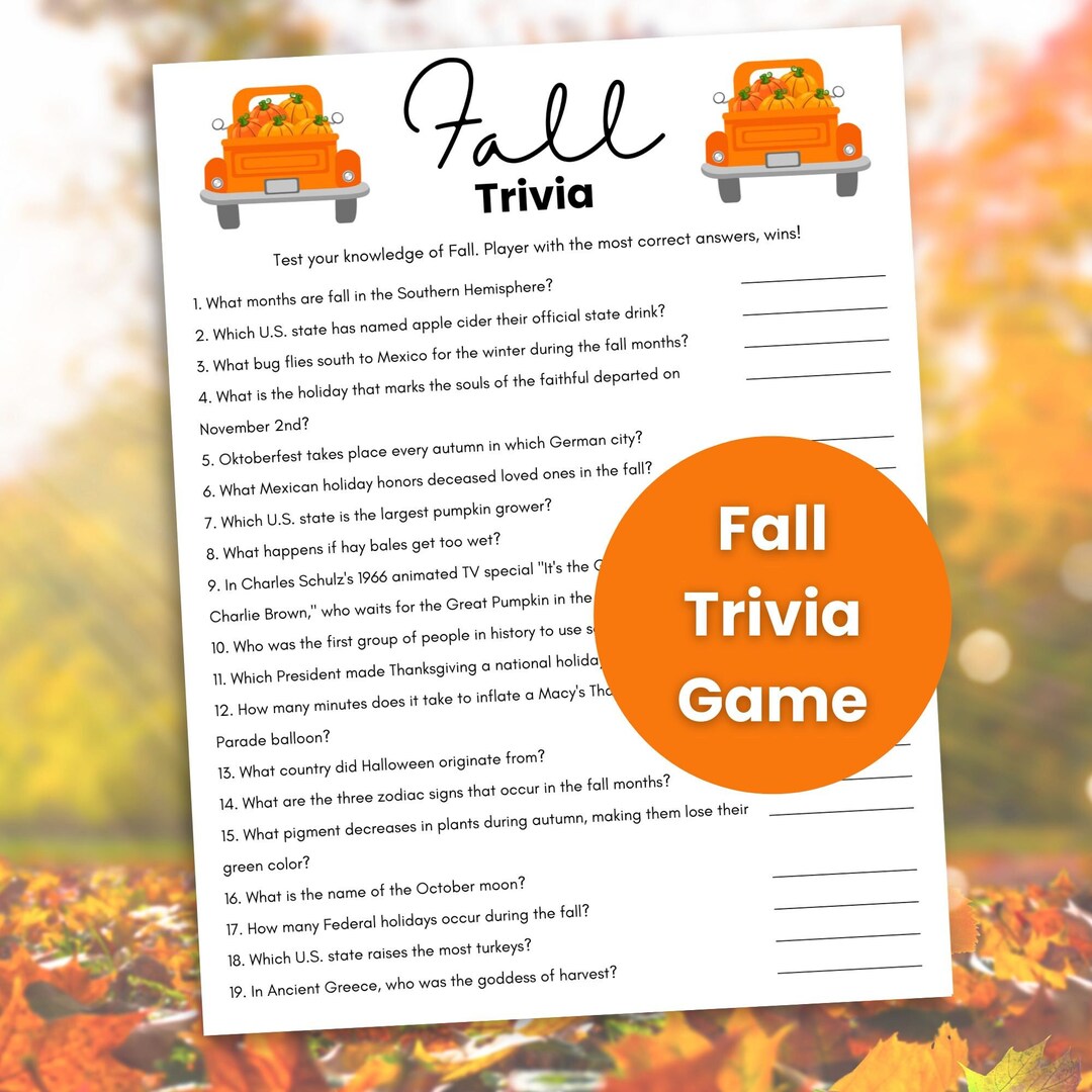 Fall Trivia Game, Holiday Trivia Game, Autumn Trivia Game, Trivia ...
