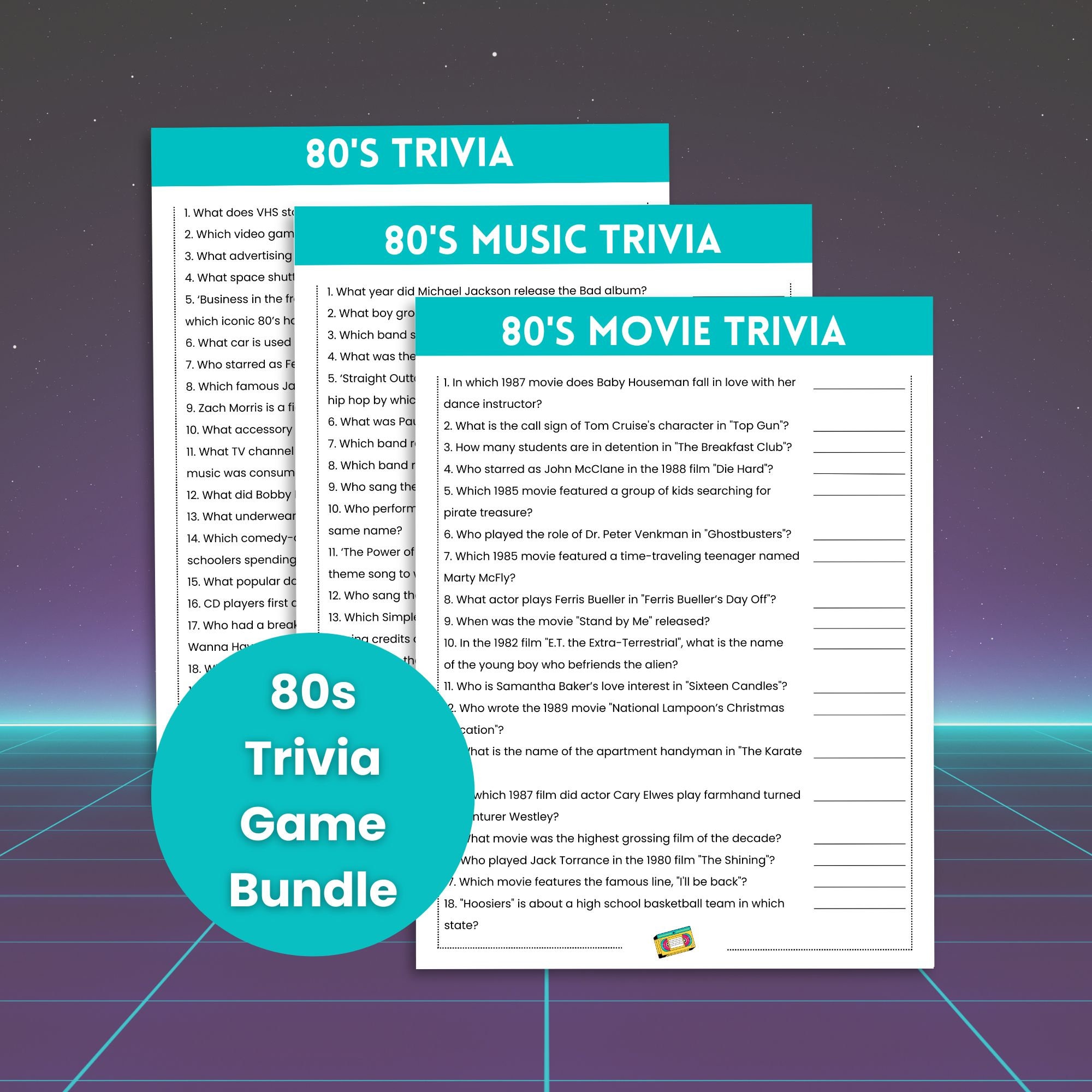 80s Trivia Game Bundle, 80s Music Trivia, 80s Movie Trivia, 80s Party ...