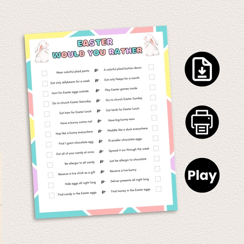 Easter Would Your Rather Game, Easter Activity for Kids and Adults ...