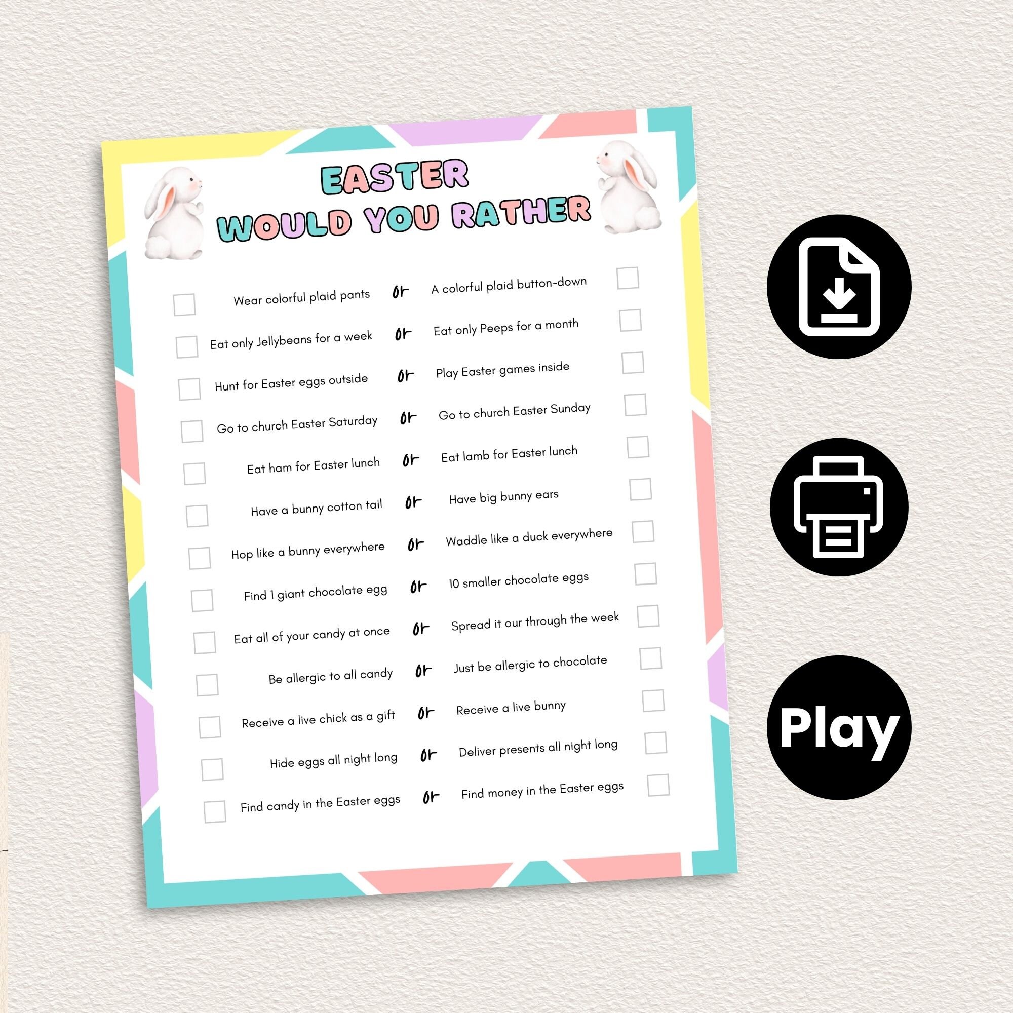 Easter Would Your Rather Game, Easter Activity for Kids and Adults ...