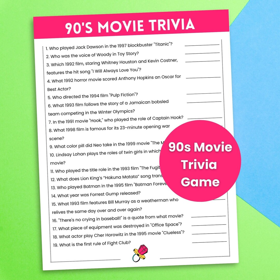 90s Movie Trivia Game, 90s Theme Party Game, 90s Trivia, Decades Trivia ...