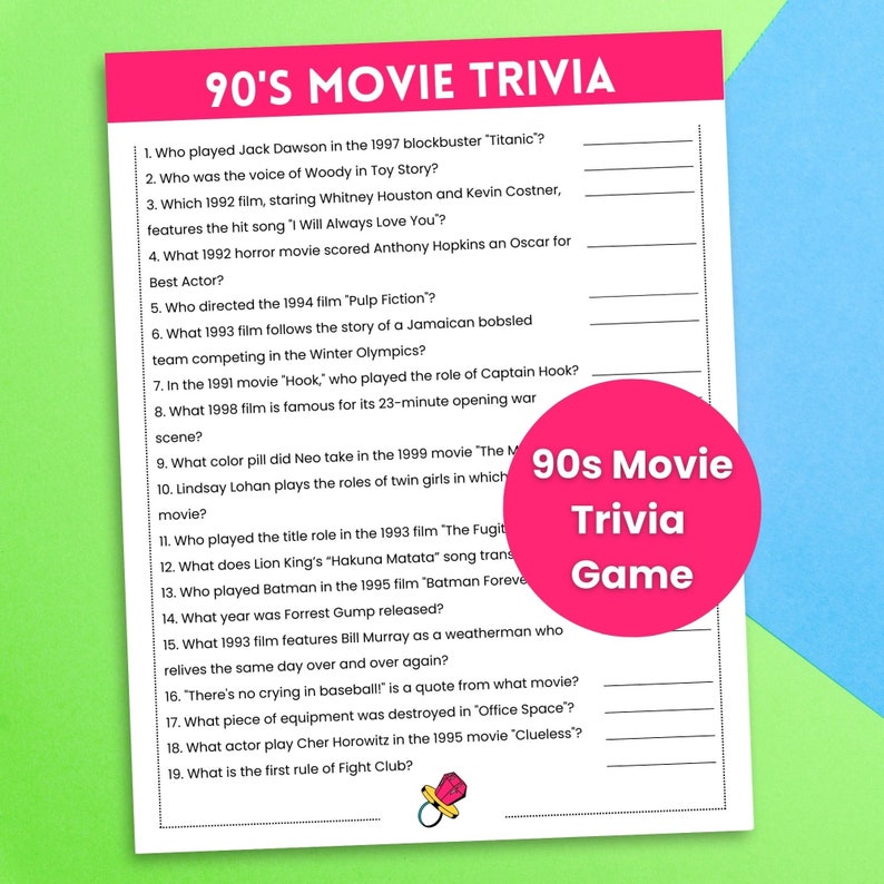 90s Movie Trivia Game, 90s Theme Party Game, 90s Trivia, Decades Trivia ...