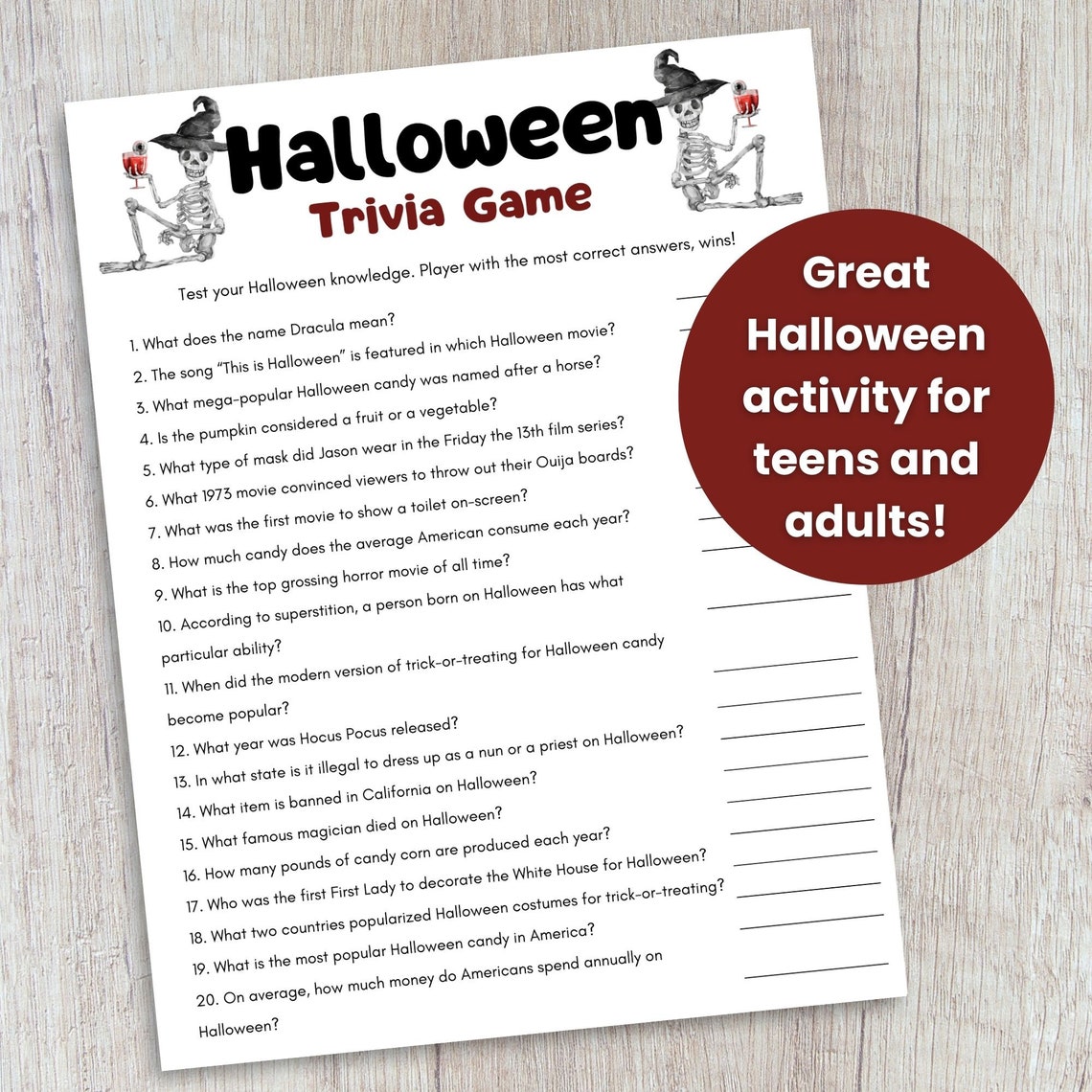 Halloween Trivia Game for Adults, Halloween Fill in the Blank Trivia ...