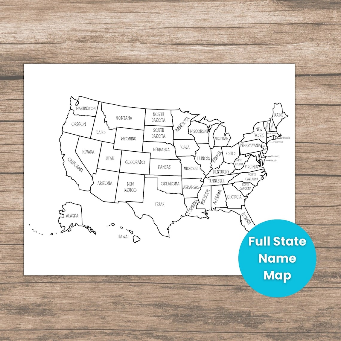 printable labeled 50 states map