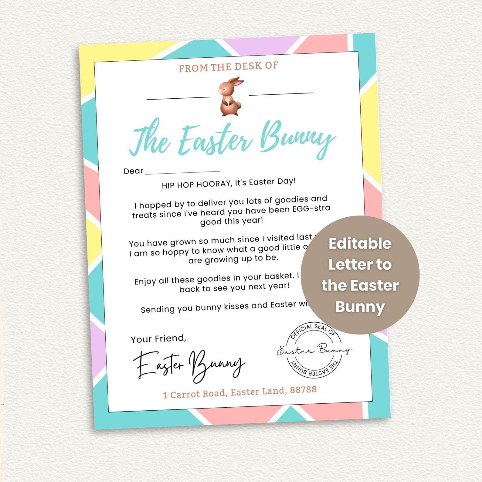 Easter Bunny Letter, Editable Letter From the Easter Bunny, Easter ...