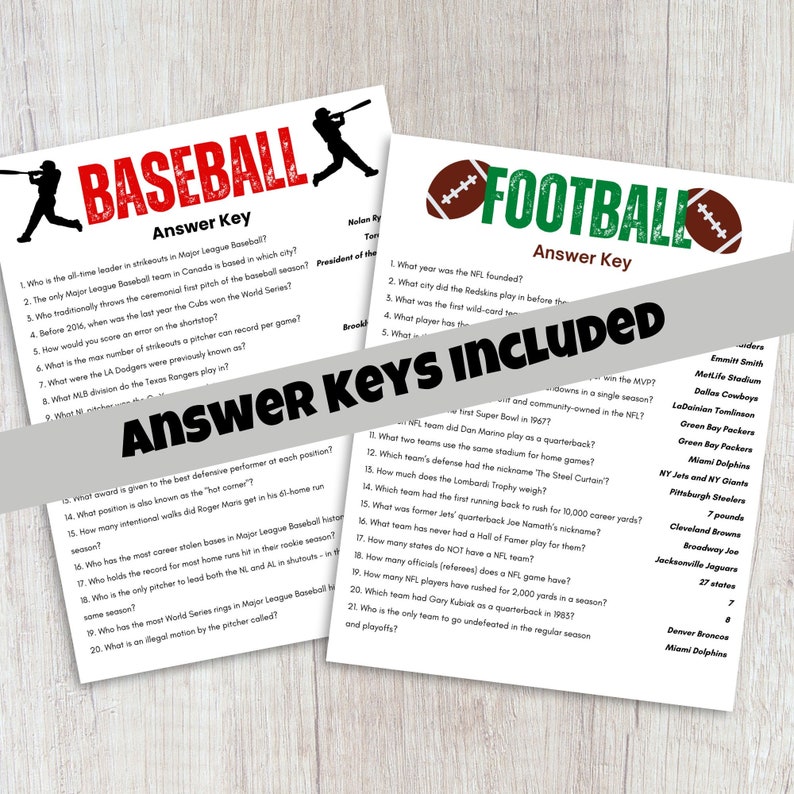 Sports Trivia Game Bundle, Football Trivia, Baseball Trivia, Basketball ...