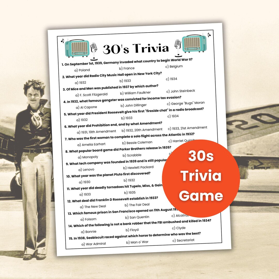 1930s Trivia Game, Decades Party Game, Trivia for Seniors, 90th ...