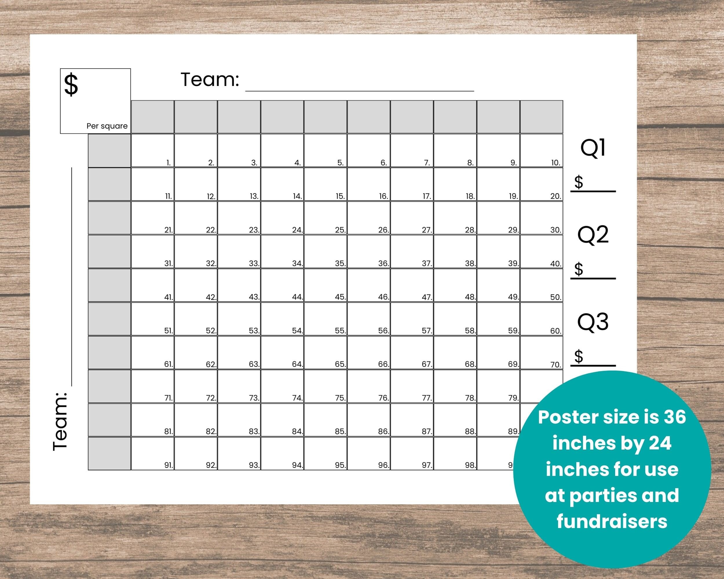 100 Squares Game Printable Poster Size 36x24 Inches Good for - Etsy ...