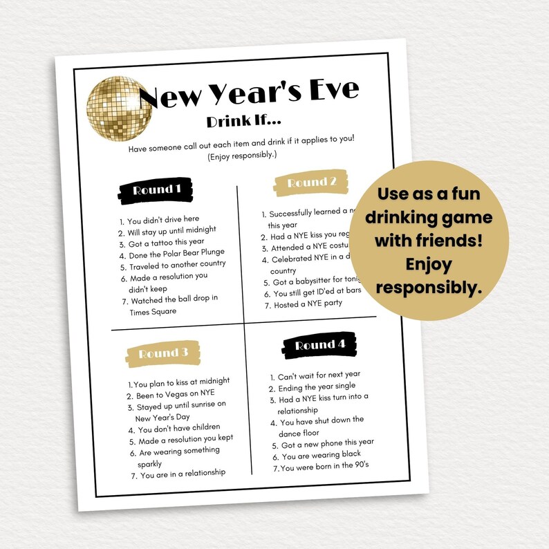 New Years Eve Drink If Game, NYE Games, New Years Eve Party Game ...