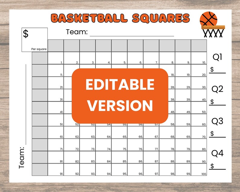 Editable Basketball Squares Game Printable Basketball - Etsy