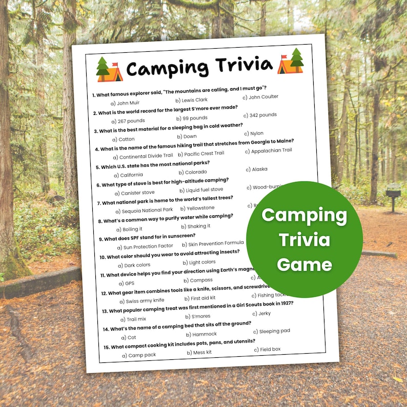 Camping Trivia Game, Road Trip Games, RV Life, Summer Trivia, Camping ...